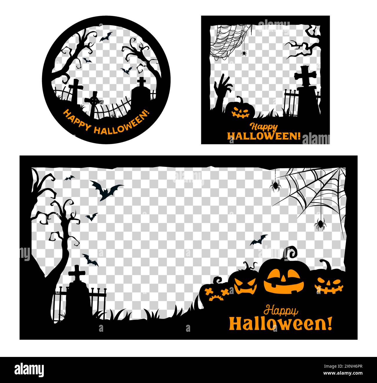 Halloween holiday black frames for social media post template, vector ...