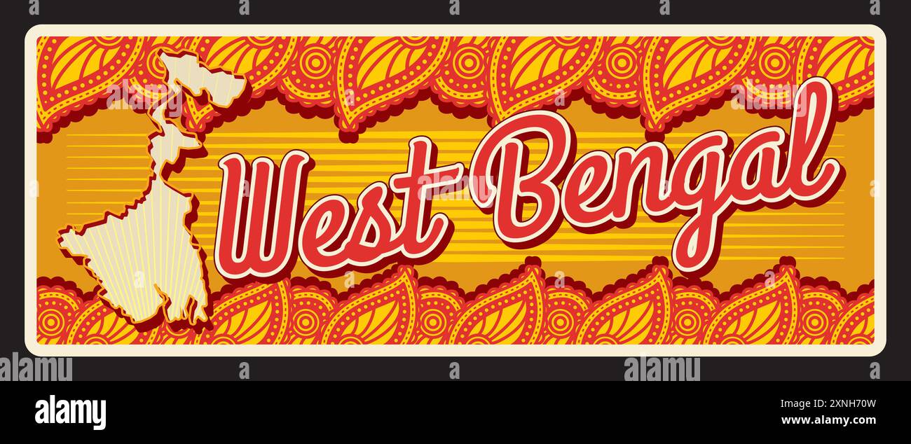 West Bengal Indian state, retro travel plate, India state tin sign ...
