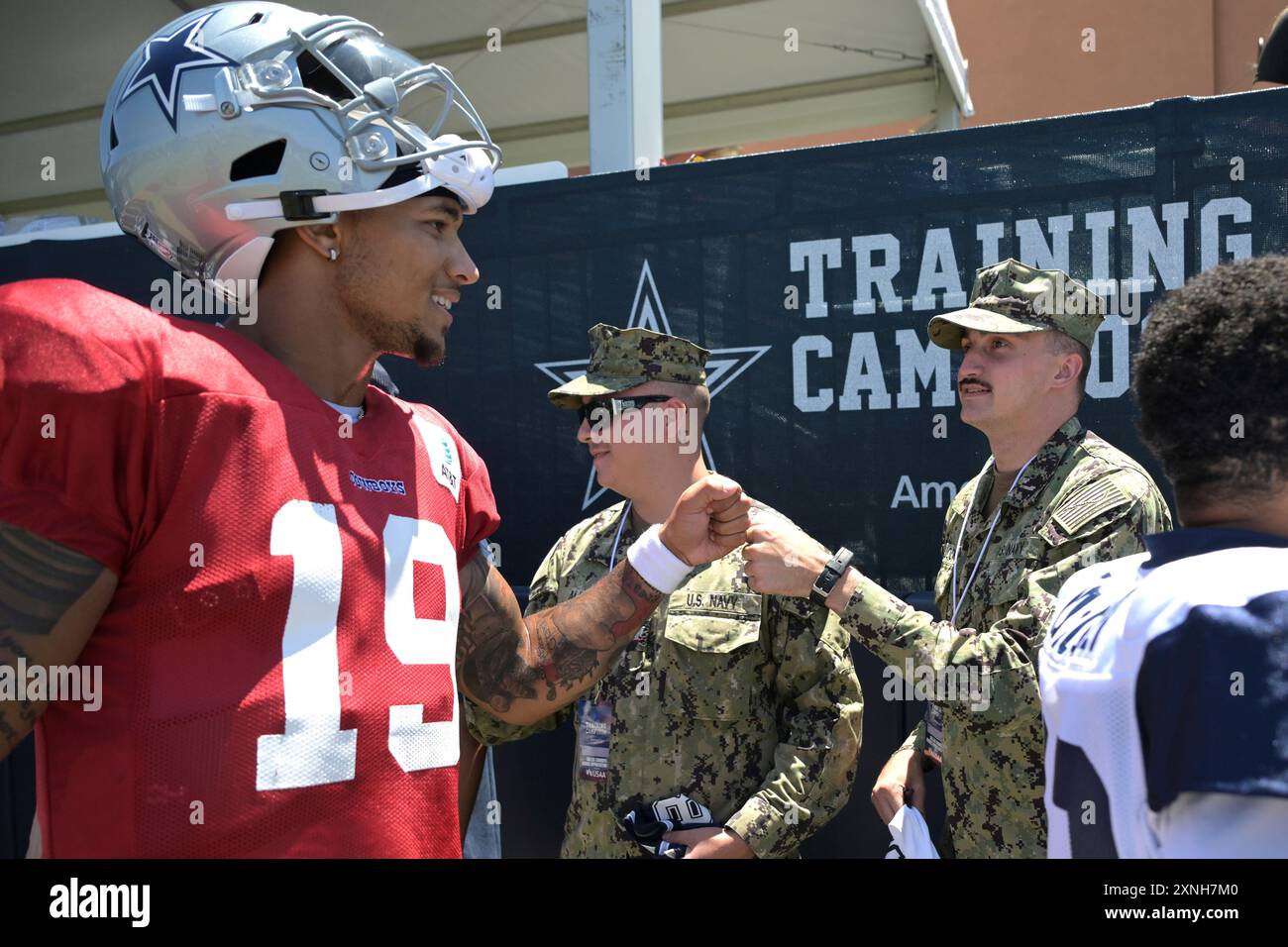 Dallas Cowboys quarterback Trey Lance greets members of the military on ...