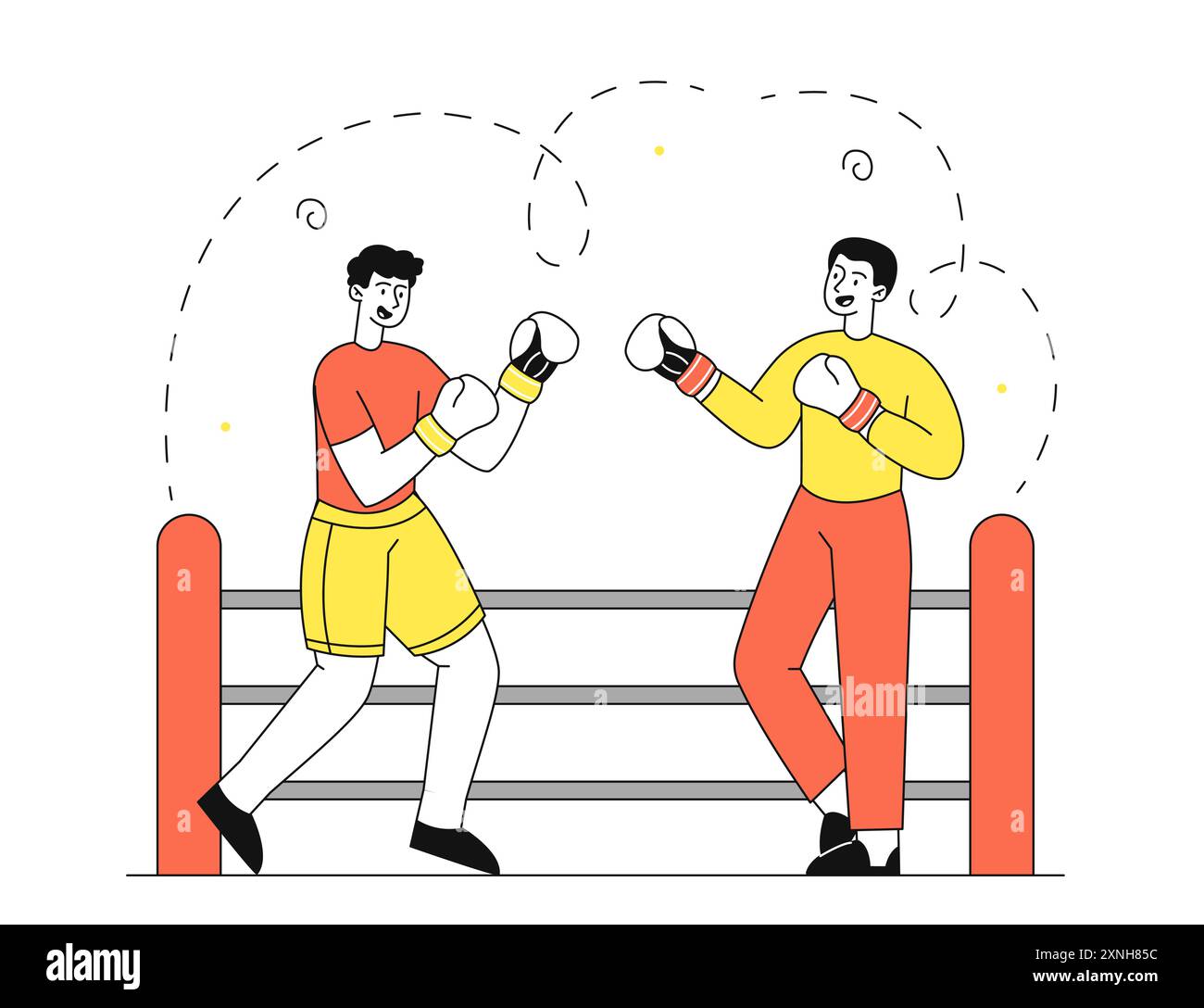 Two men boxing. Men wearing boxing gloves fight in ring. Active ...