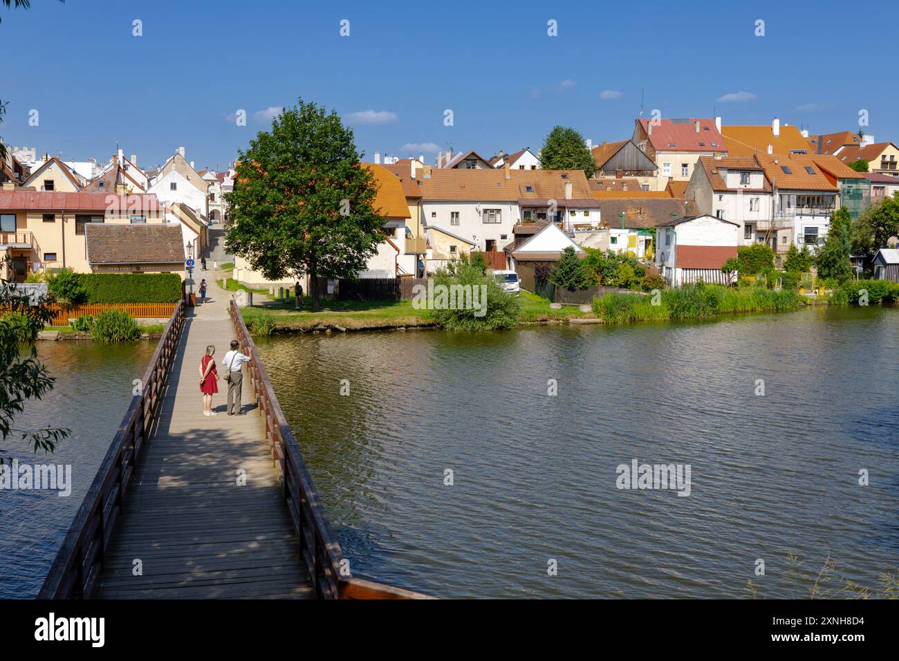 Telc, Czech Republic. June 25, 2024. View of Telc city and the pond ...