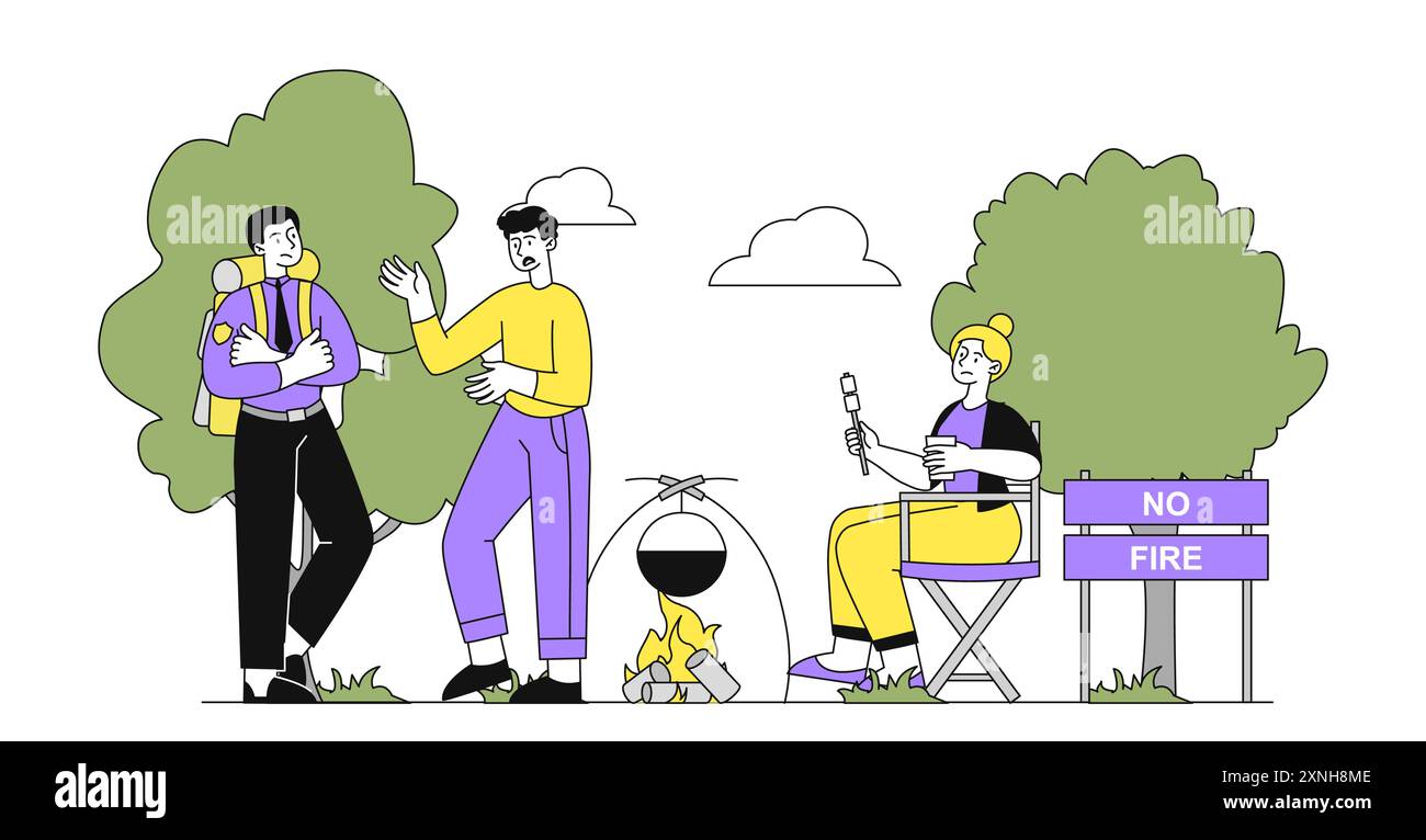 Forest ranger with no fire. Man monitors safety of forest and prevents ...