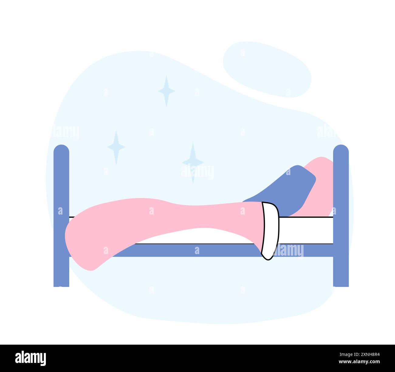 Bed for sleep. Blue furniture with pink blanket. Sleep, dream, rest and ...