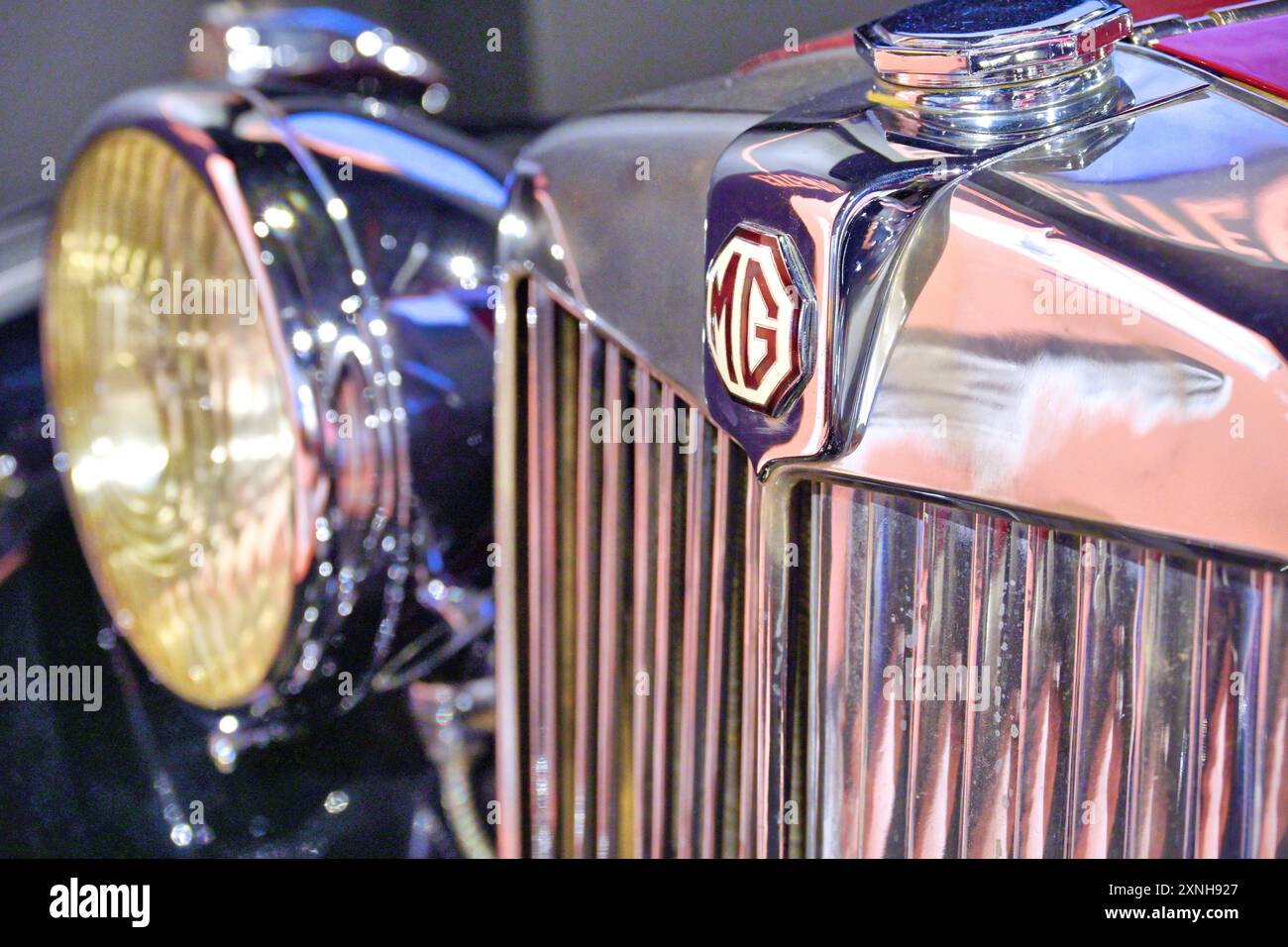 British Motor Museum Gaydon the 1936 MG SA sports car in red and chrome ...