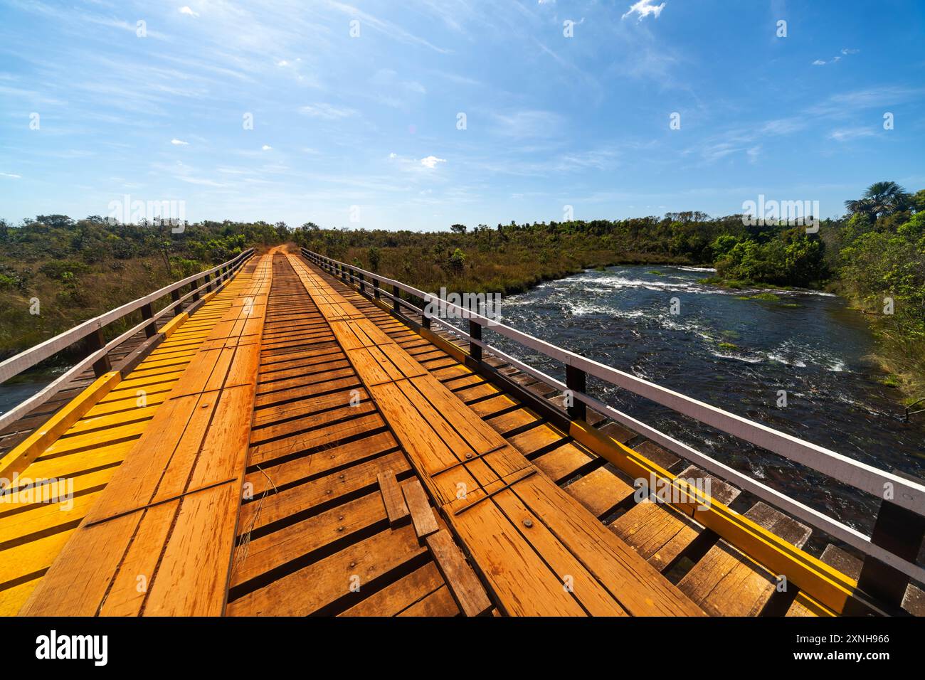 Wooden bridge over Formoso river, Emas National Park, Goiás Estate ...
