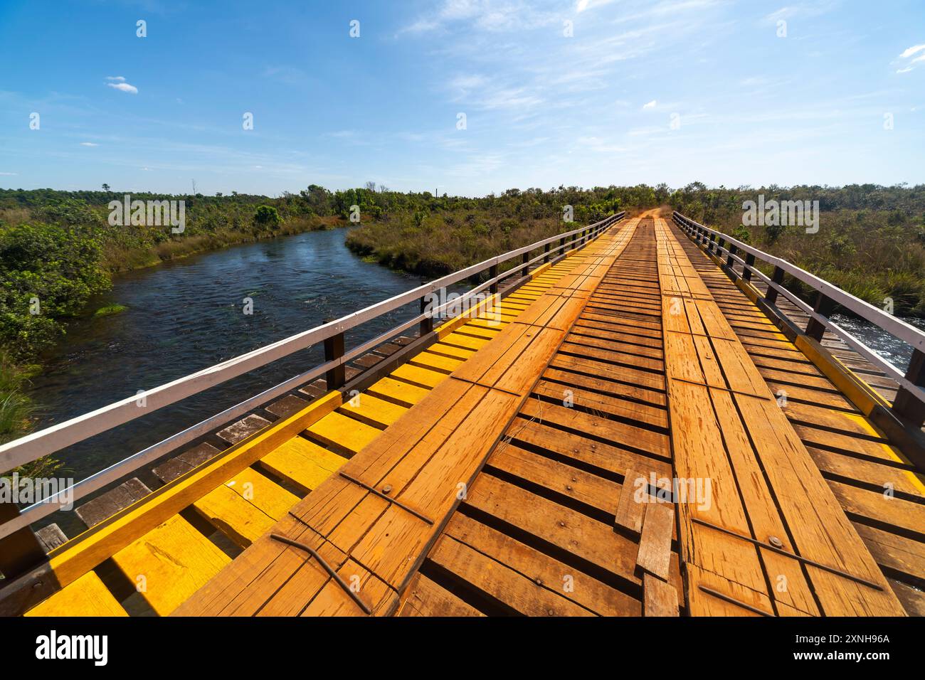 Wooden bridge over Formoso river, Emas National Park, Goiás Estate ...