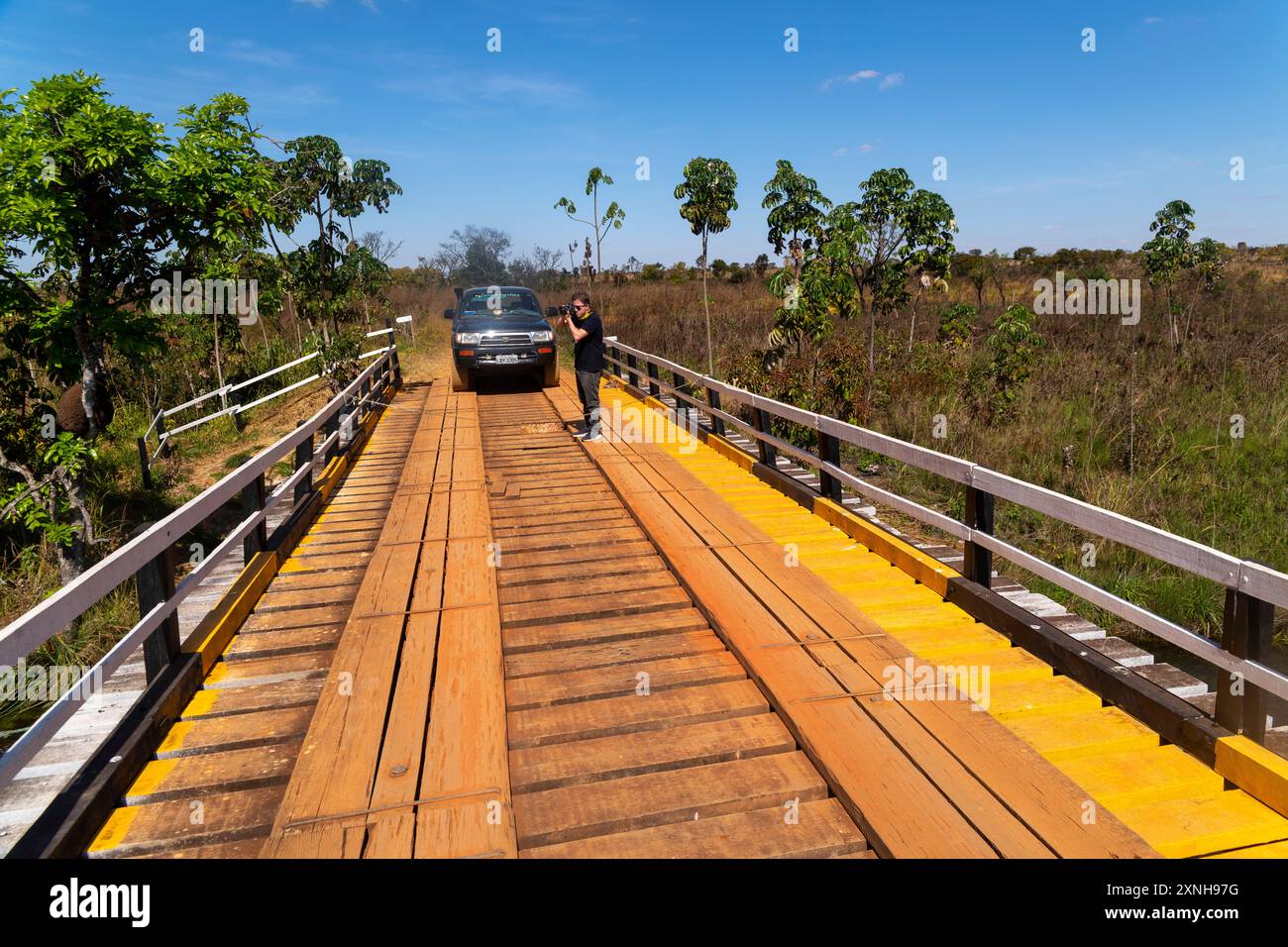 Wooden bridge over Formoso river, Emas National Park, Goiás Estate ...