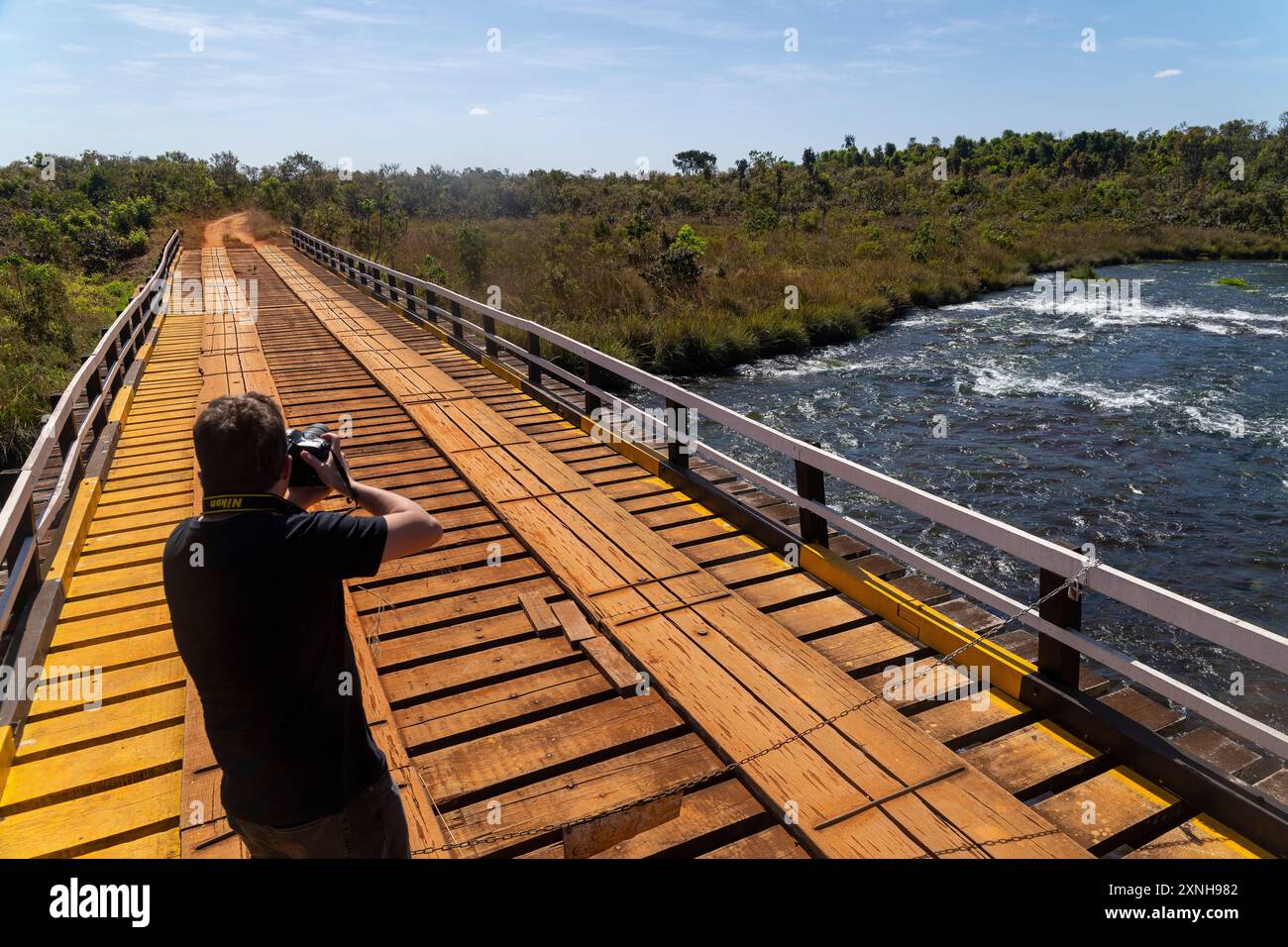 Wooden bridge over Formoso river, Emas National Park, Goiás Estate ...