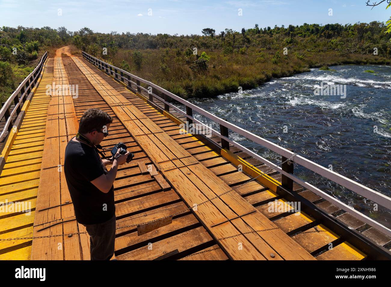 Wooden bridge over Formoso river, Emas National Park, Goiás Estate ...