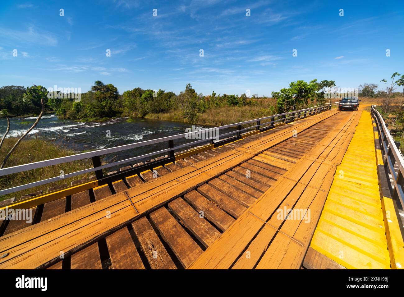 Wooden bridge over Formoso river, Emas National Park, Goiás Estate ...