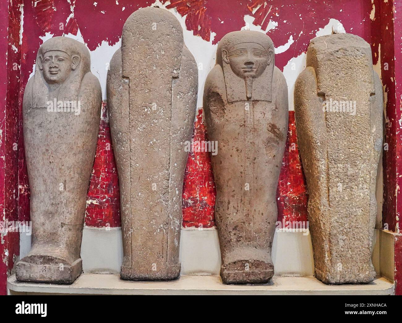 Cairo,Egypt,December 31,2019-Anthropoid stone sarcophagus lids from the ...
