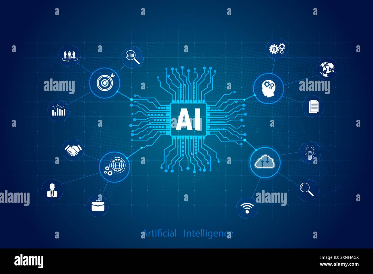 Big data technology and data science on virtual screen. Business analytics, artificial ...