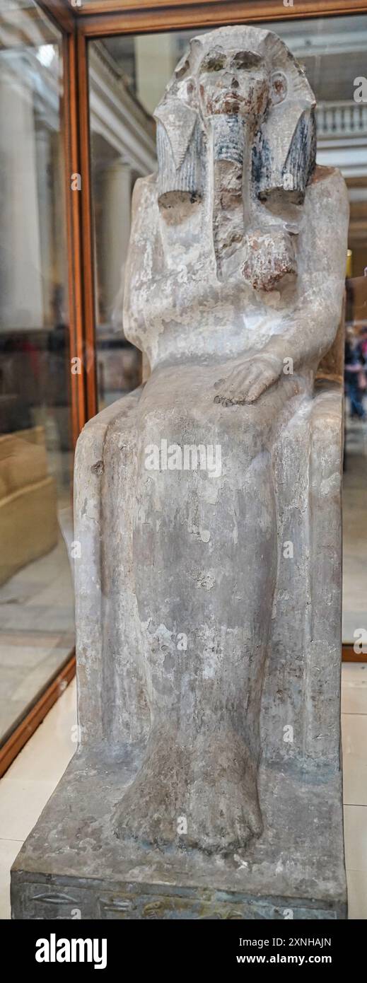 Cairo,Egypt,December 31,2019-Limestone Ka seated statue of Pharoah ...