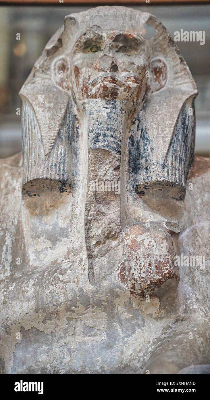 Cairo,Egypt,December 31,2019-Close up of the limestone statue and face ...
