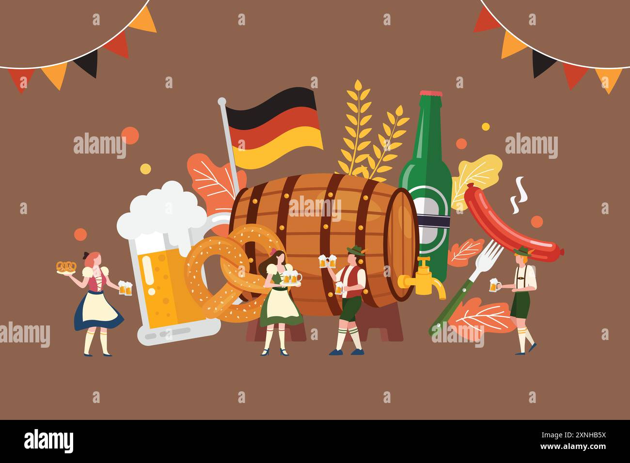Happy Oktoberfest Party Festival with Tiny people. Beer, Sausage ...