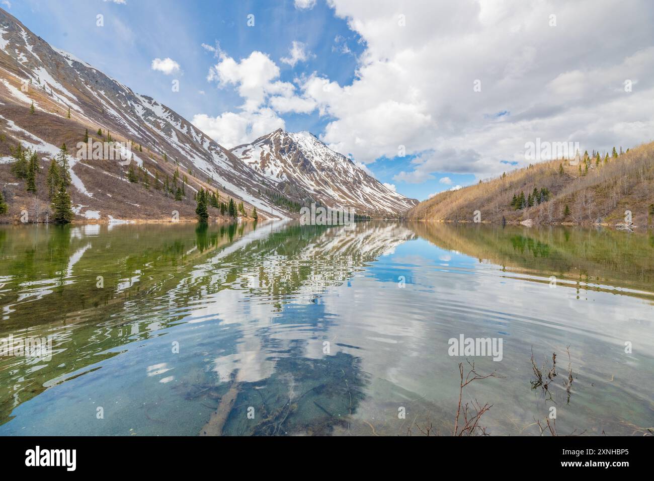 Wilderness pristine lake in northern Canada with still, calm reflection ...