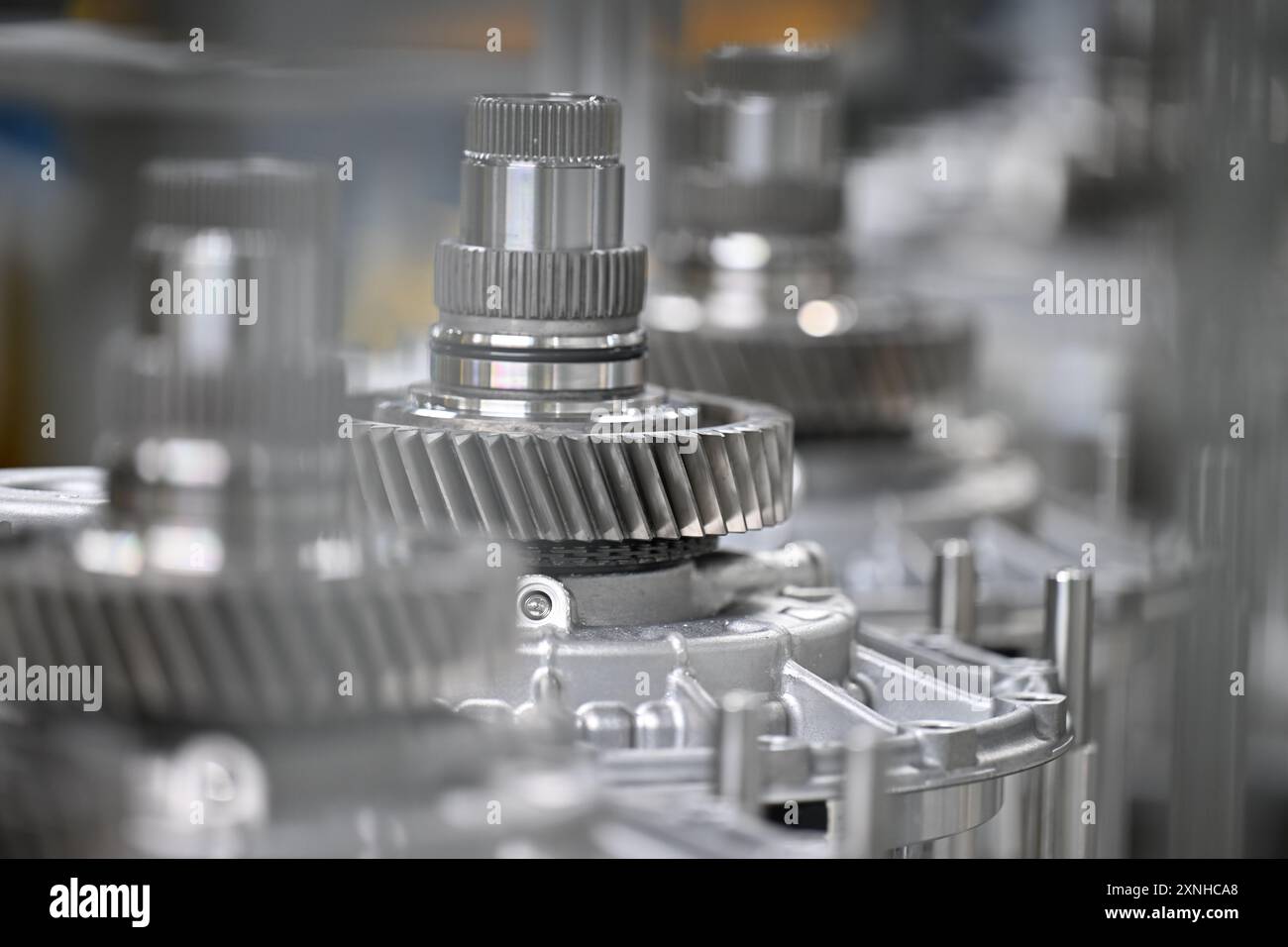 Friedrichshafen, Germany. 29th July, 2024. Dozens of shafts with gears ...