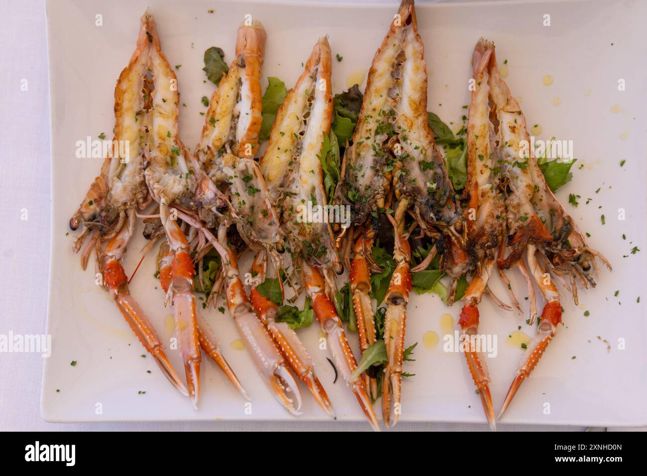 grilled long arm shrimp on white plate Stock Photo - Alamy