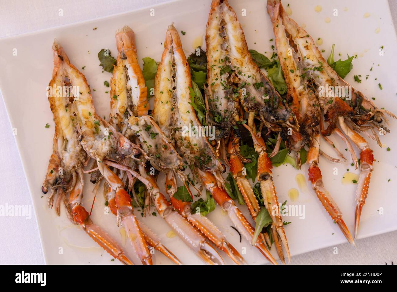grilled long arm shrimp on white plate Stock Photo - Alamy