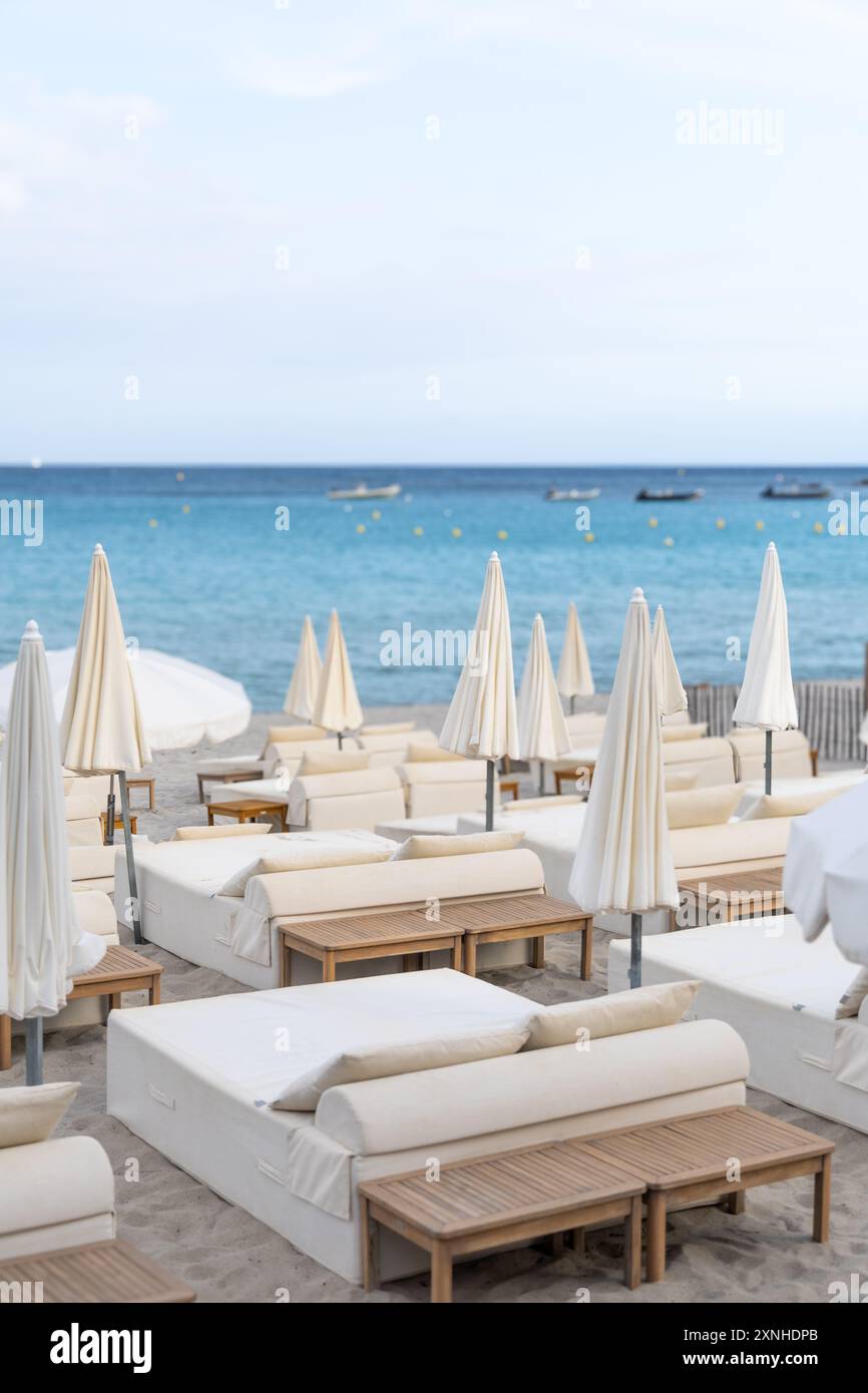 white modern beach beds Corsica France Stock Photo - Alamy