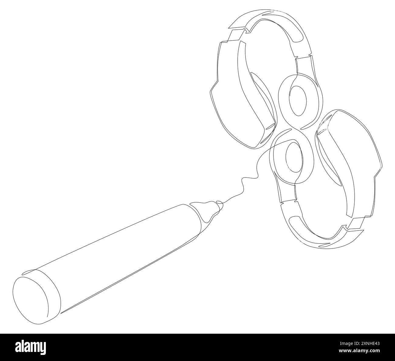 One continuous line of Headphones drawn with a pencil, felt tip pen ...