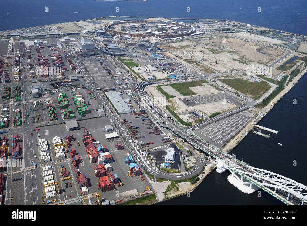 An aerial photo shows Yumeshima, the venue for Expo 2025 Osaka, Kansai ...
