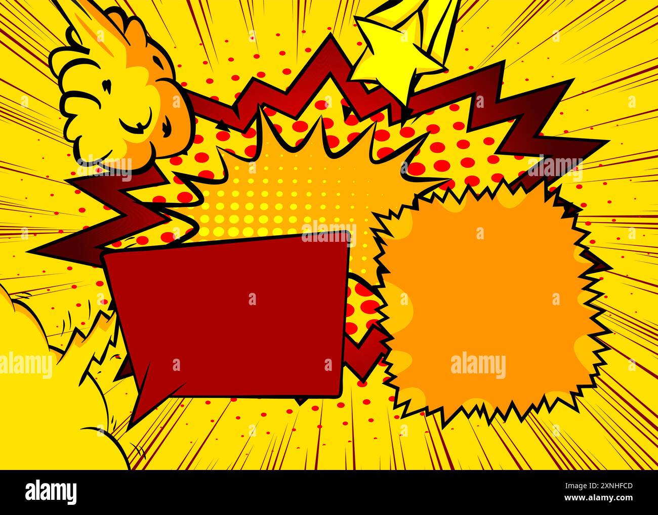 Cartoon background, comic book red and yellow backdrop. Retro vector ...