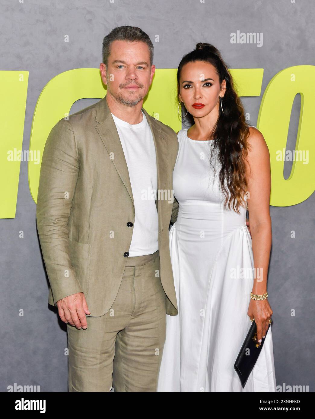 Matt Damon, left, and wife Luciana Barroso attend the Apple Original ...