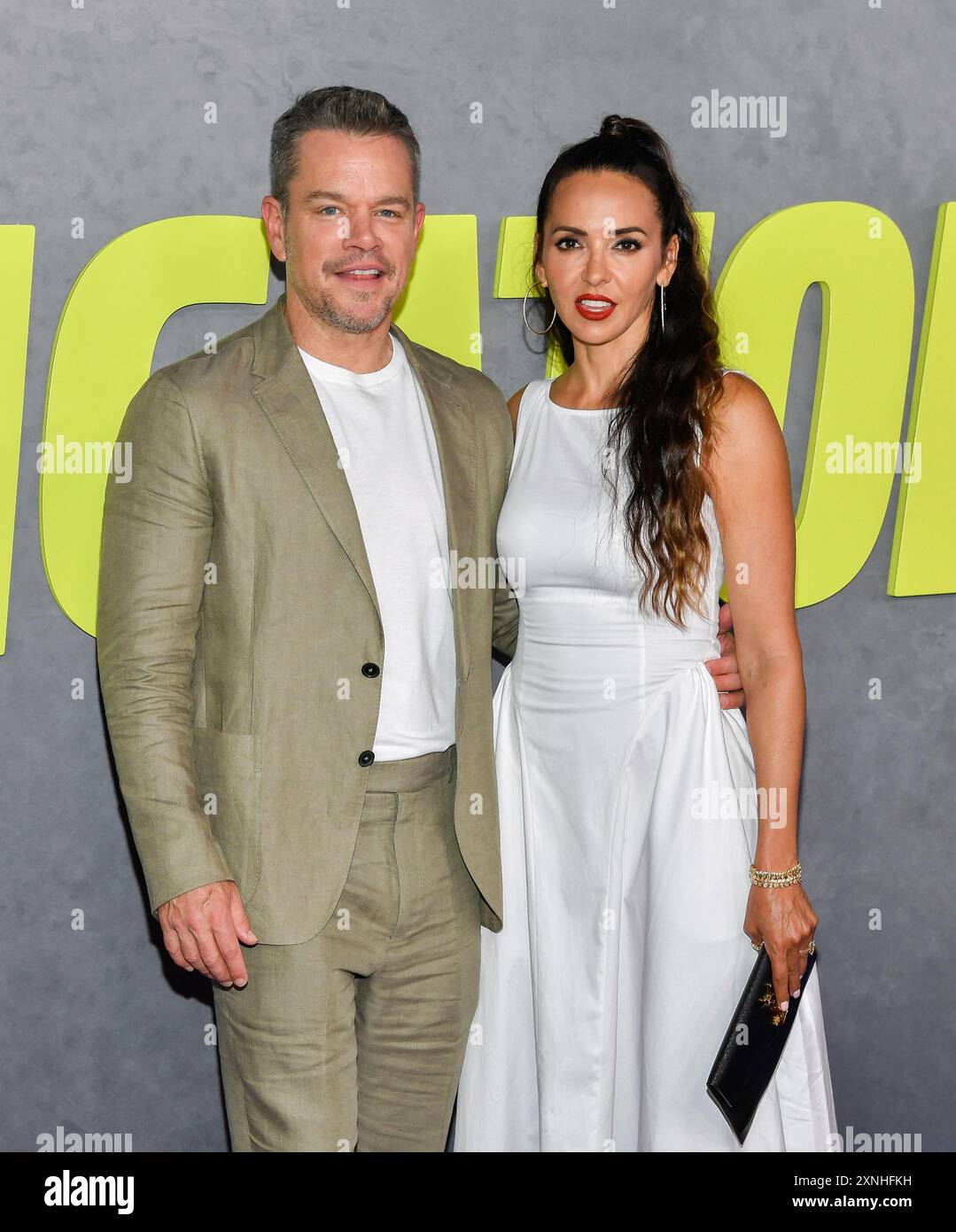 Matt Damon, left, and wife Luciana Barroso attend the Apple Original ...