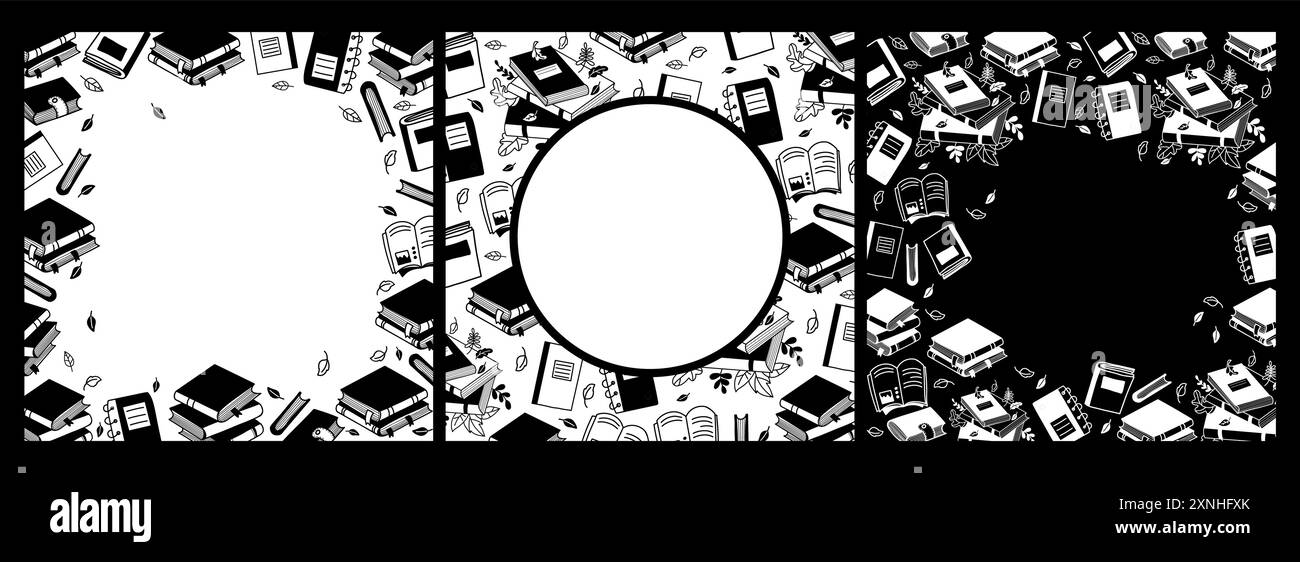 Autumn time cards. Books, notebooks and stacks of folded literature ...