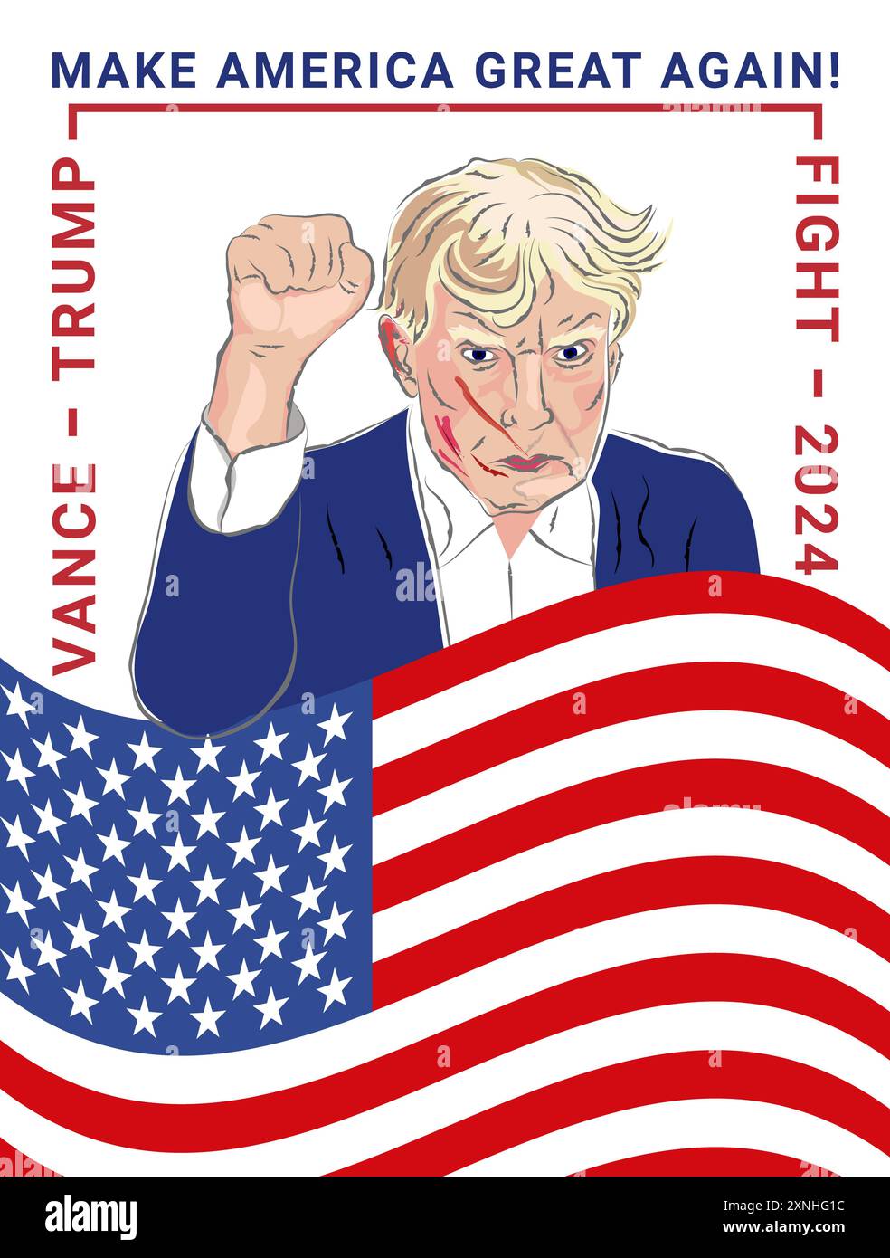 Portrait of Donald Trump and the text of his election campaign slogan ...