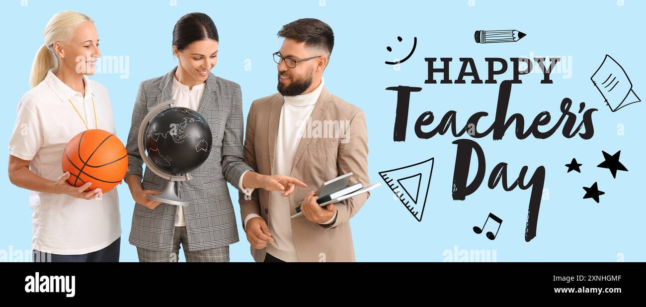 Different teachers on light blue background. Banner for Teacher's Day ...