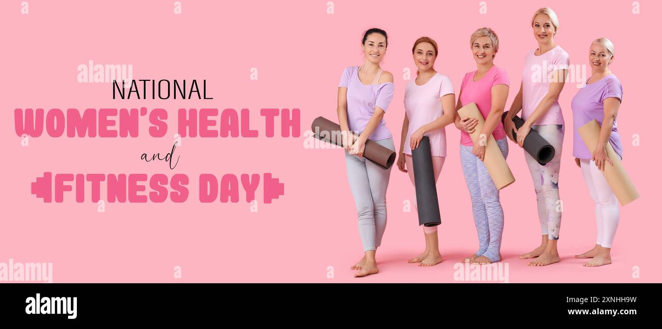 Banner for National Women's Health and Fitness Day with sporty women ...