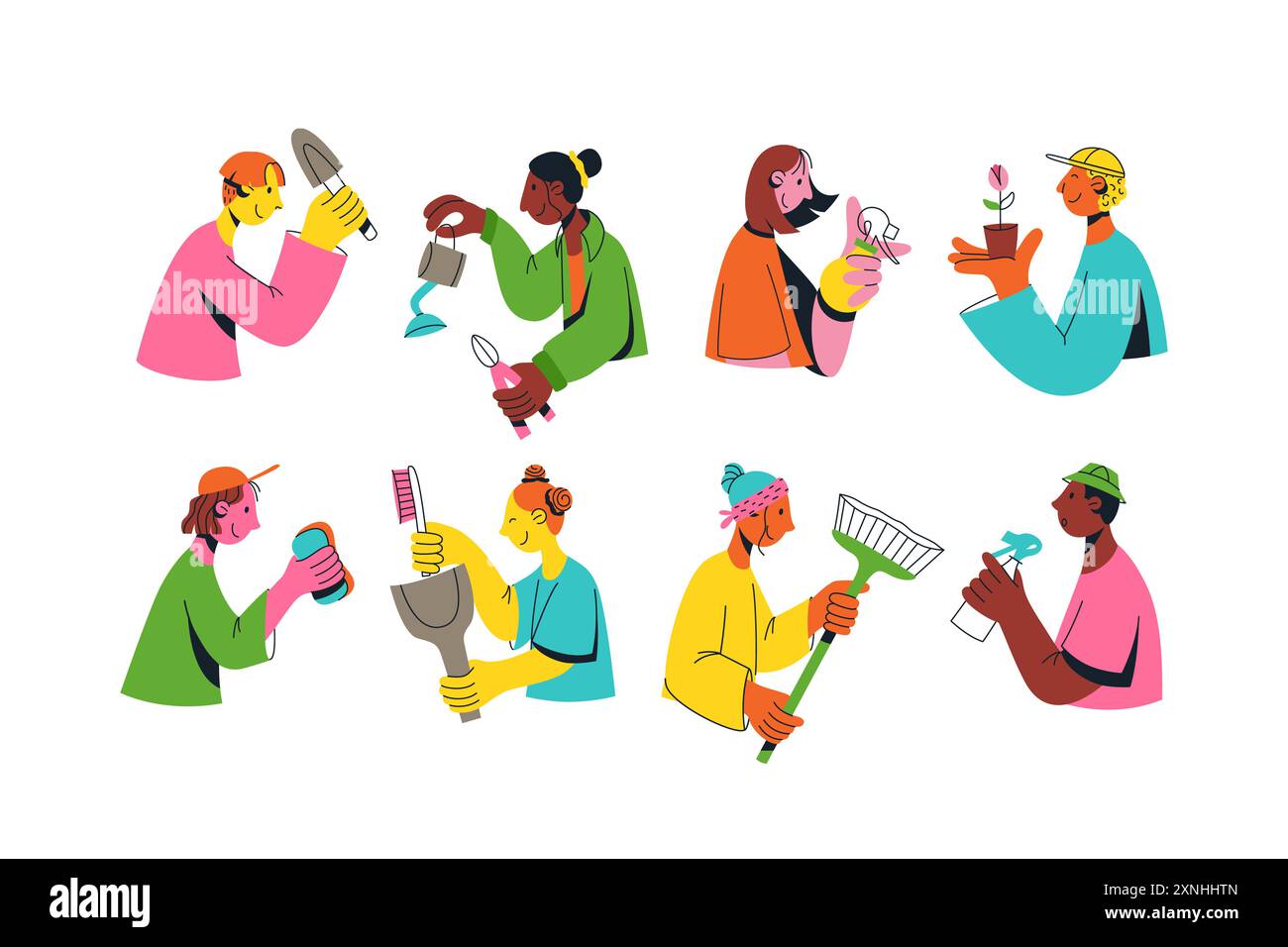 Set of portraits of young people flat vector illustration. Unity in ...