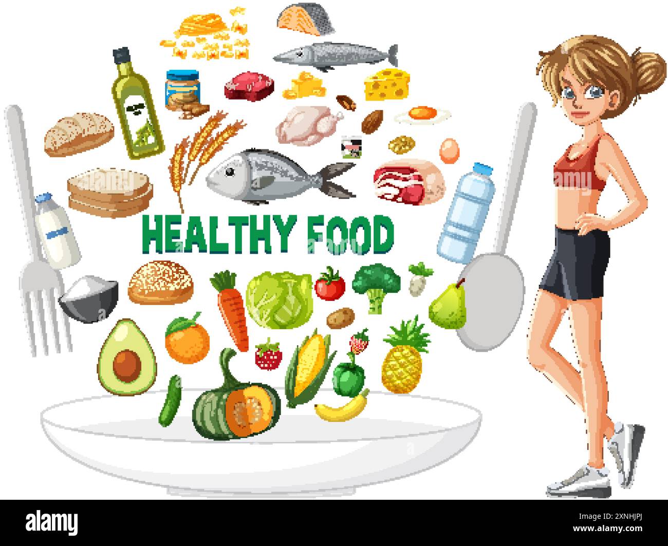 Balanced diet with various nutritious foods Stock Vector Image & Art ...