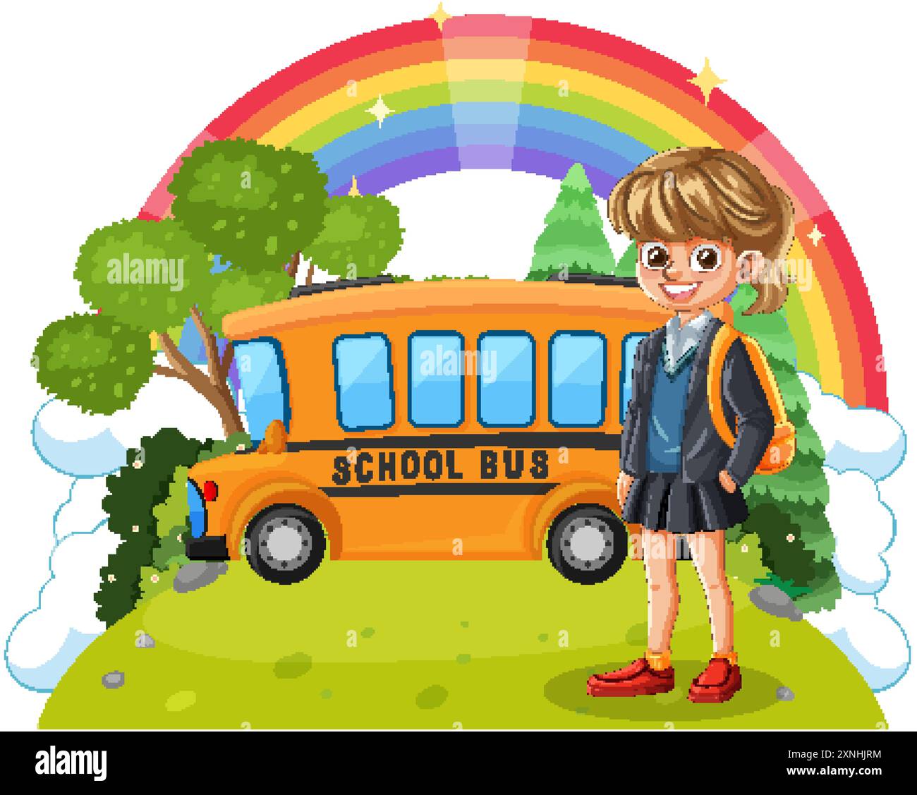 Student standing near school bus under rainbow Stock Vector Image & Art - Alamy
