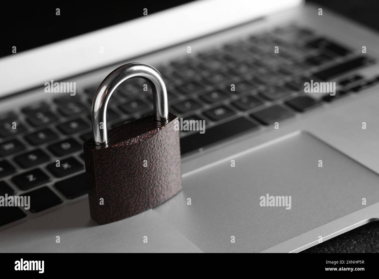 Padlock on laptop, closeup. Cyber security concept Stock Photo - Alamy