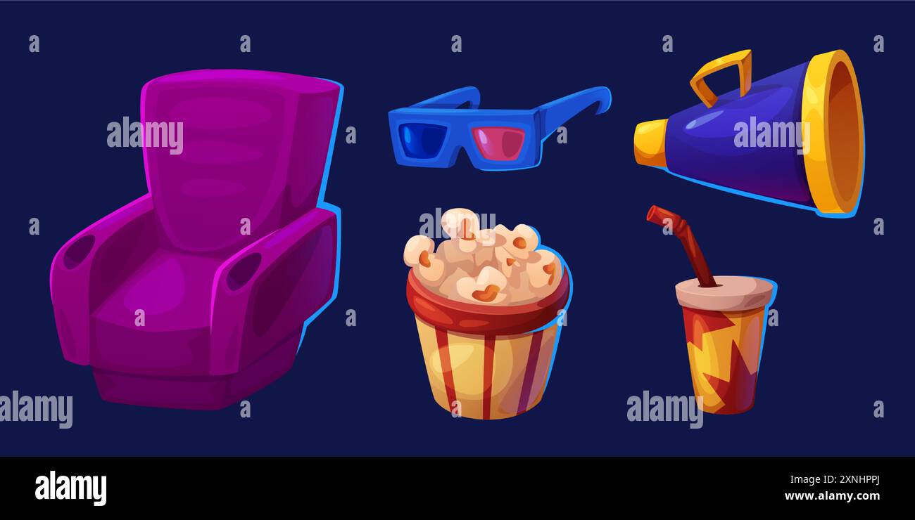 Cinema interior design set isolated on background. Vector cartoon ...
