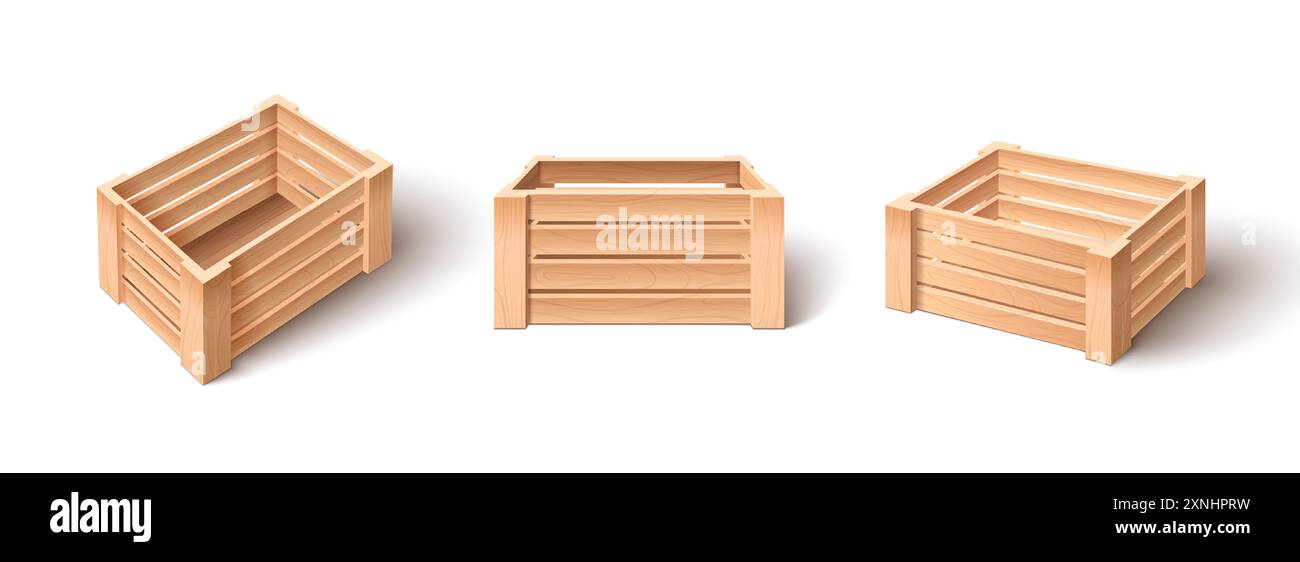 Wooden crate box for agriculture harvest or shop storage. Realistic 3d ...