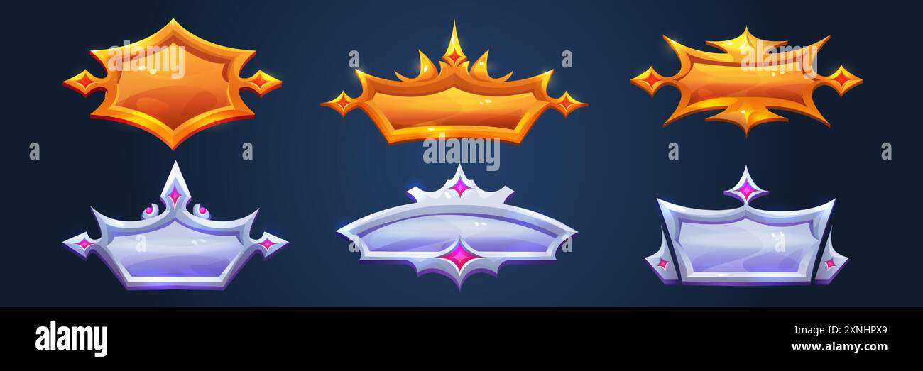 Golden and silver medieval game ui frame and button with design ...