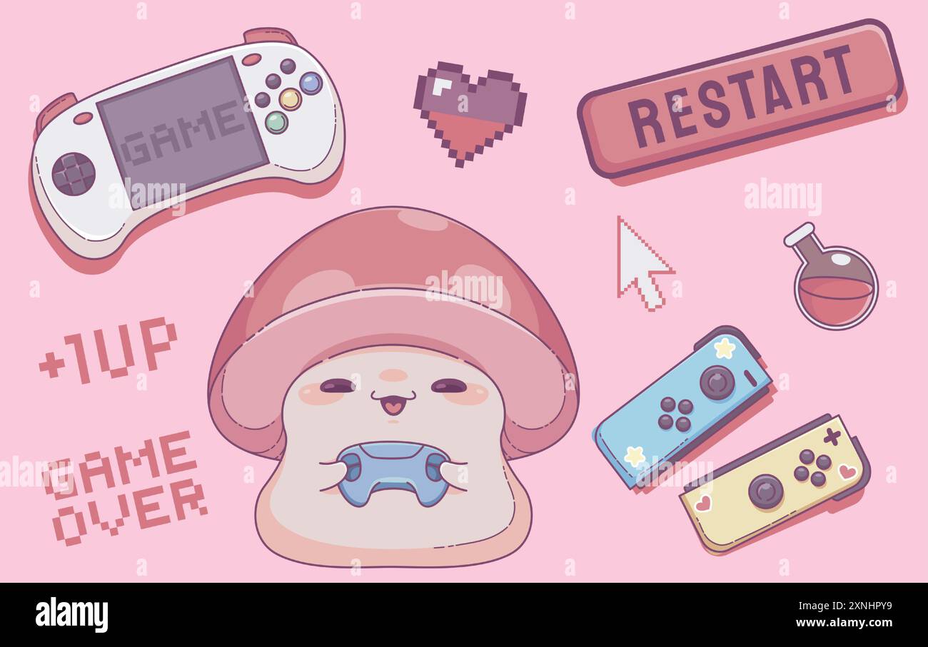 Retro 90s game sticker set. Cute cartoon illustration of vintage ...