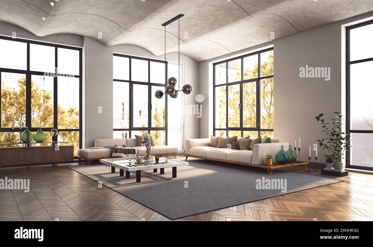 image showcases a modern living room with minimalist decor, featuring a ...