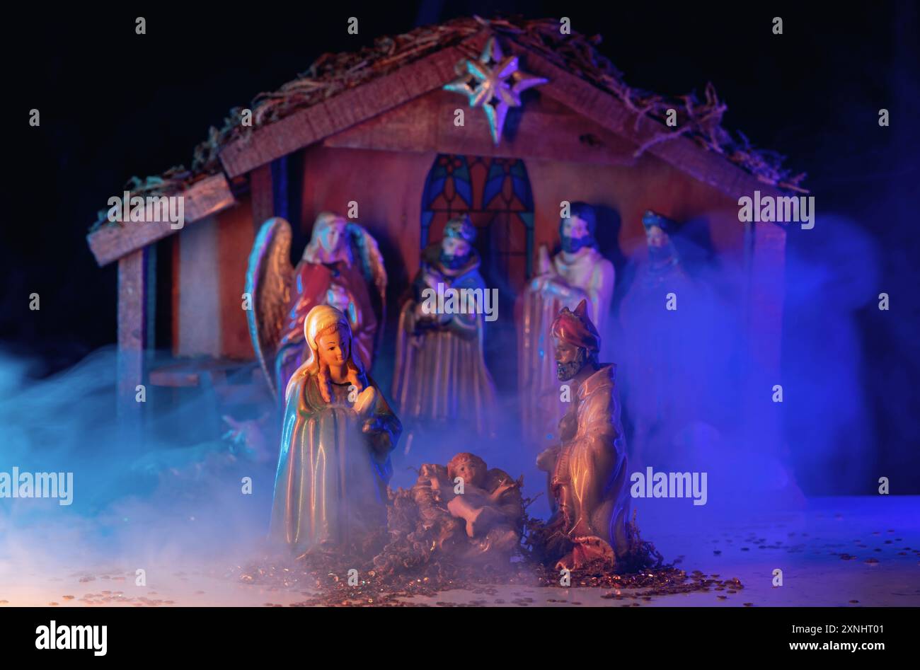 Christmas birth of Jesus. A Christmas scene with baby Jesus, Mary and ...