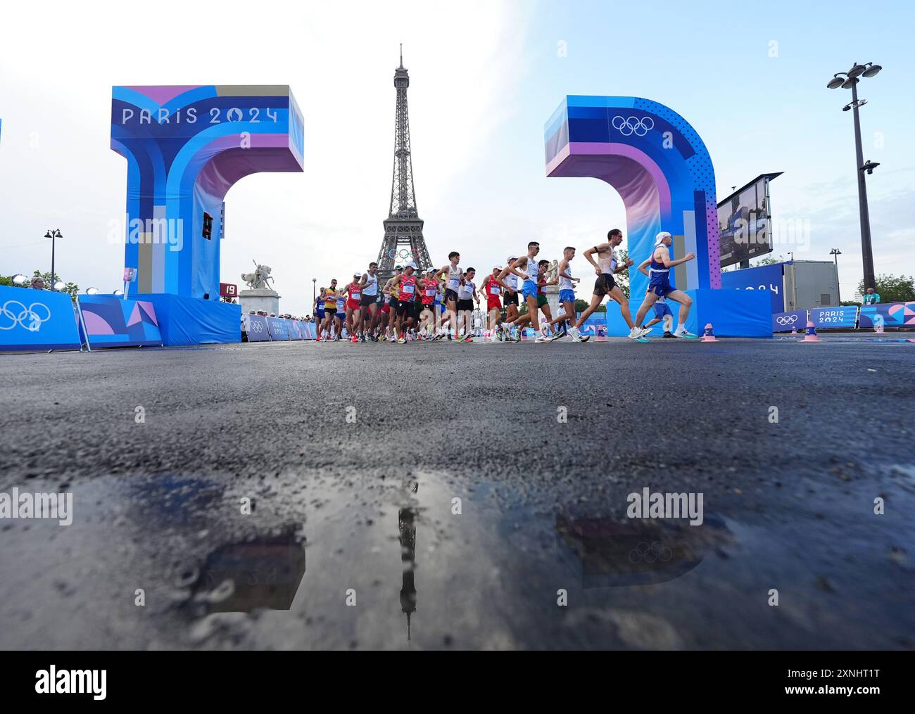 A general view of competitors during the Men's 20km Race Walk at the ...