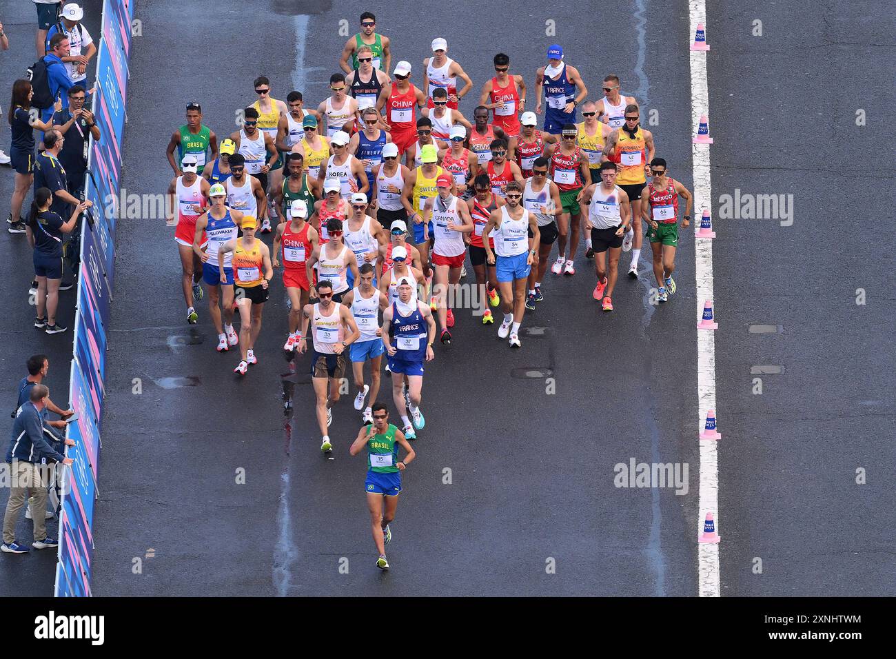 Athletes compete during the men's 20km race walk at the 2024 Summer ...