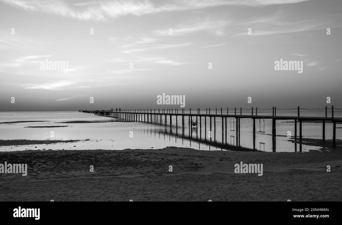 Black and white photography Long jetty on the Red Sea in Egypt Stock ...