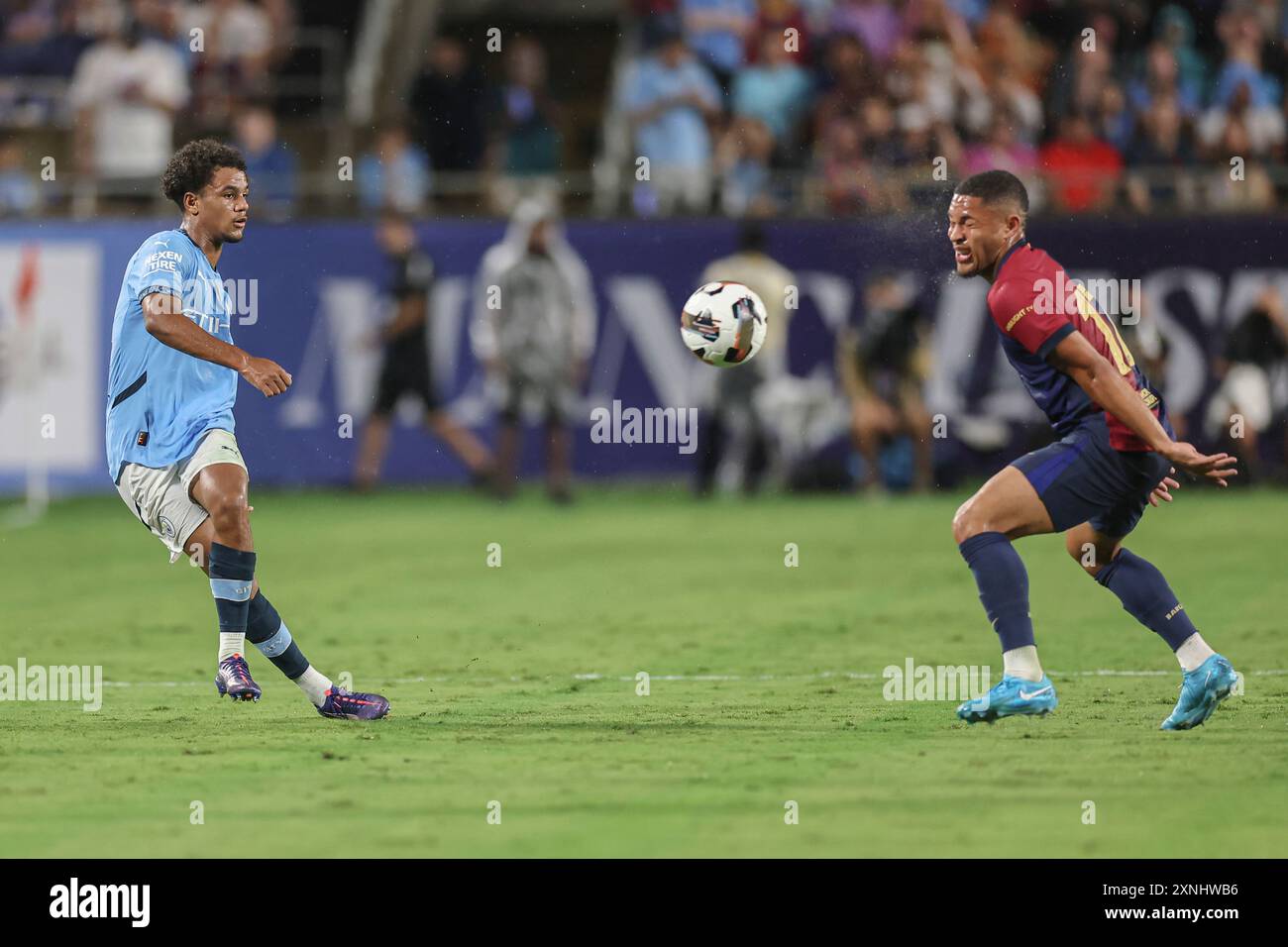 Orlando, FL: Barcelona forward Vitor Roque (17) takes a ball to the ...