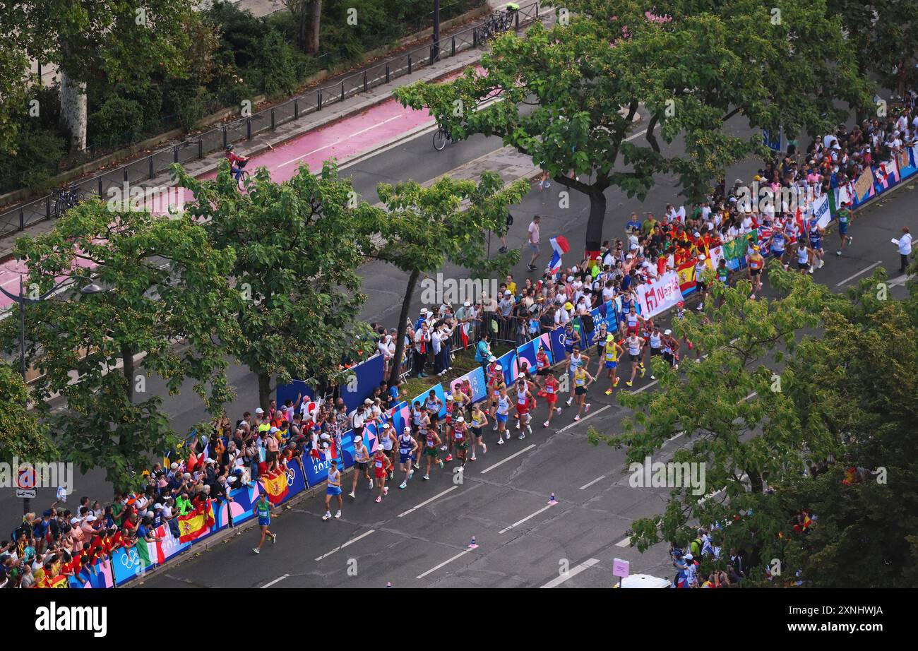 Athletes compete during the men's 20km race walk at the 2024 Summer ...
