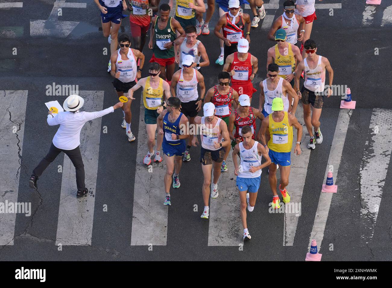 Athletes compete during the men's 20km race walk at the 2024 Summer ...