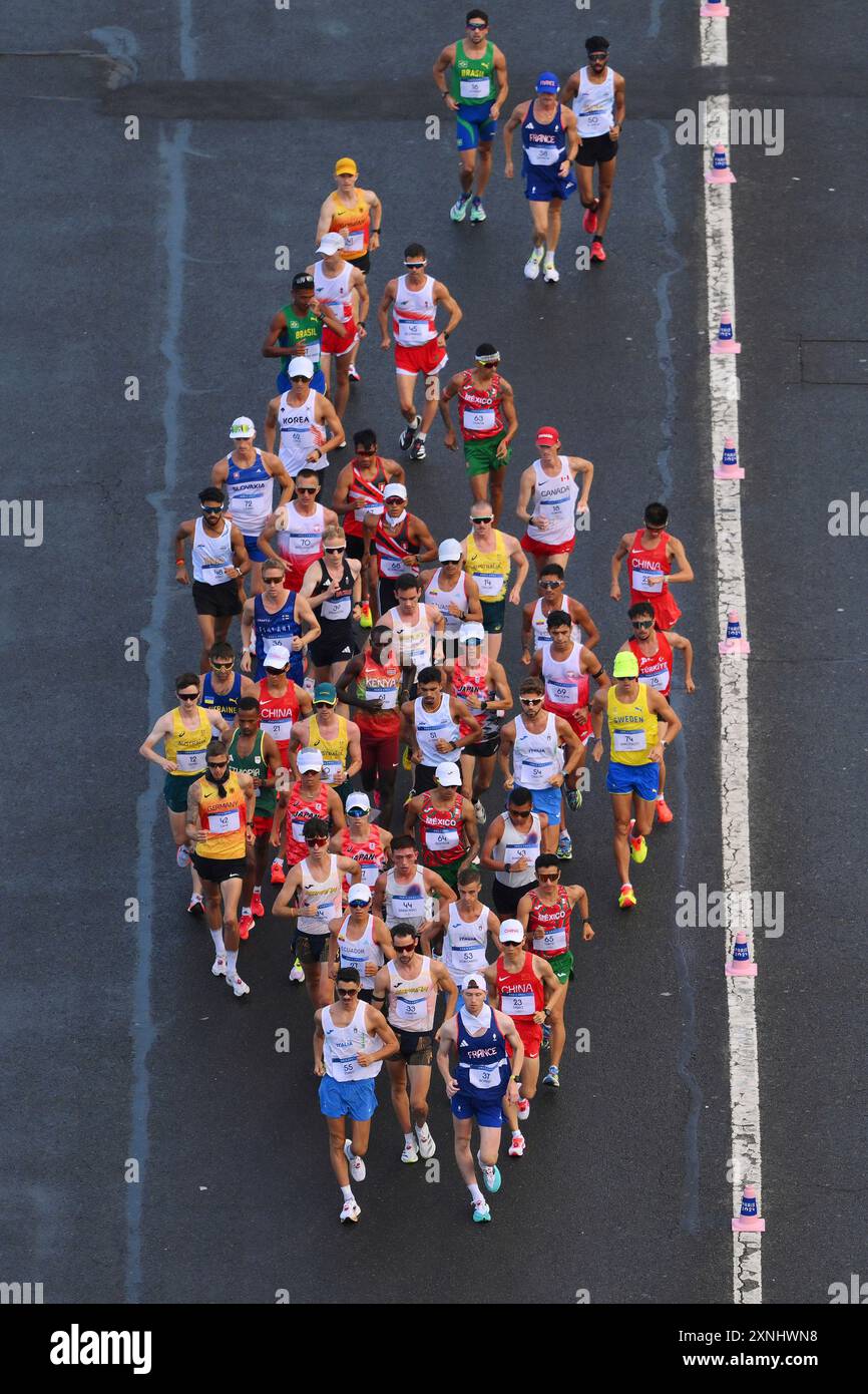 Athletes compete during the men's 20km race walk at the 2024 Summer ...
